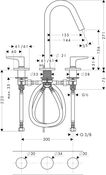 Hansgrohe AXOR Citterio M 3-Loch Waschtischarmatur